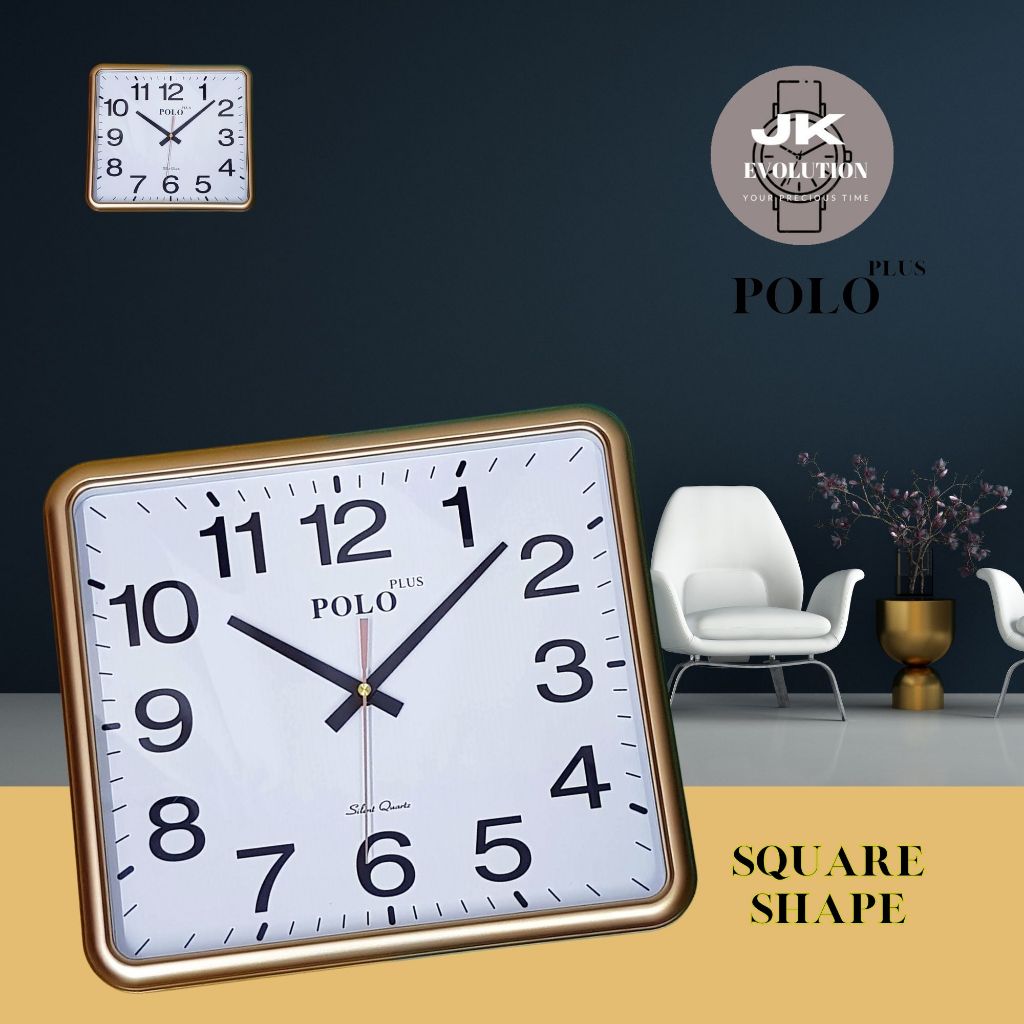 POLO PLUS 9147 Analog Wall Clock Square Shape 16' Medium Size Living ...
