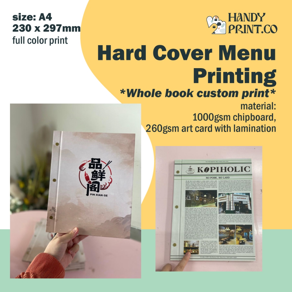 Outer Screw Hard Cover Menu Print A4 size Custom print Full color print ...