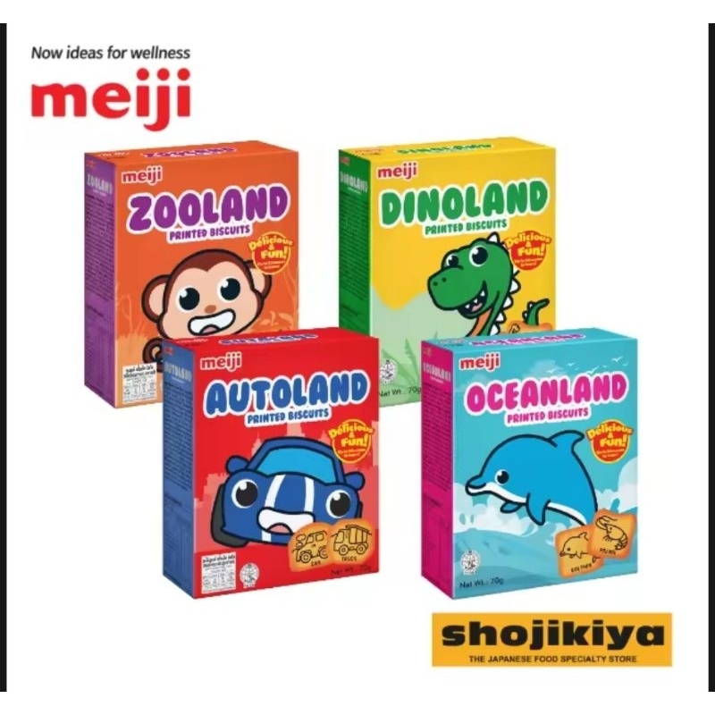 [NEW][HALAL] Meiji Kids Lands Biscuits Zooland / Autoland / Oceanland / Dinoland Biscuits for ...
