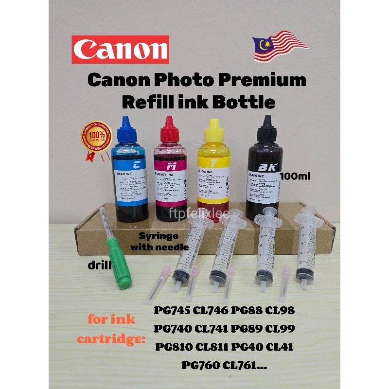 Photo Refill ink kit for all CANON Printer ink Cartridge 100ml Taiwan ...