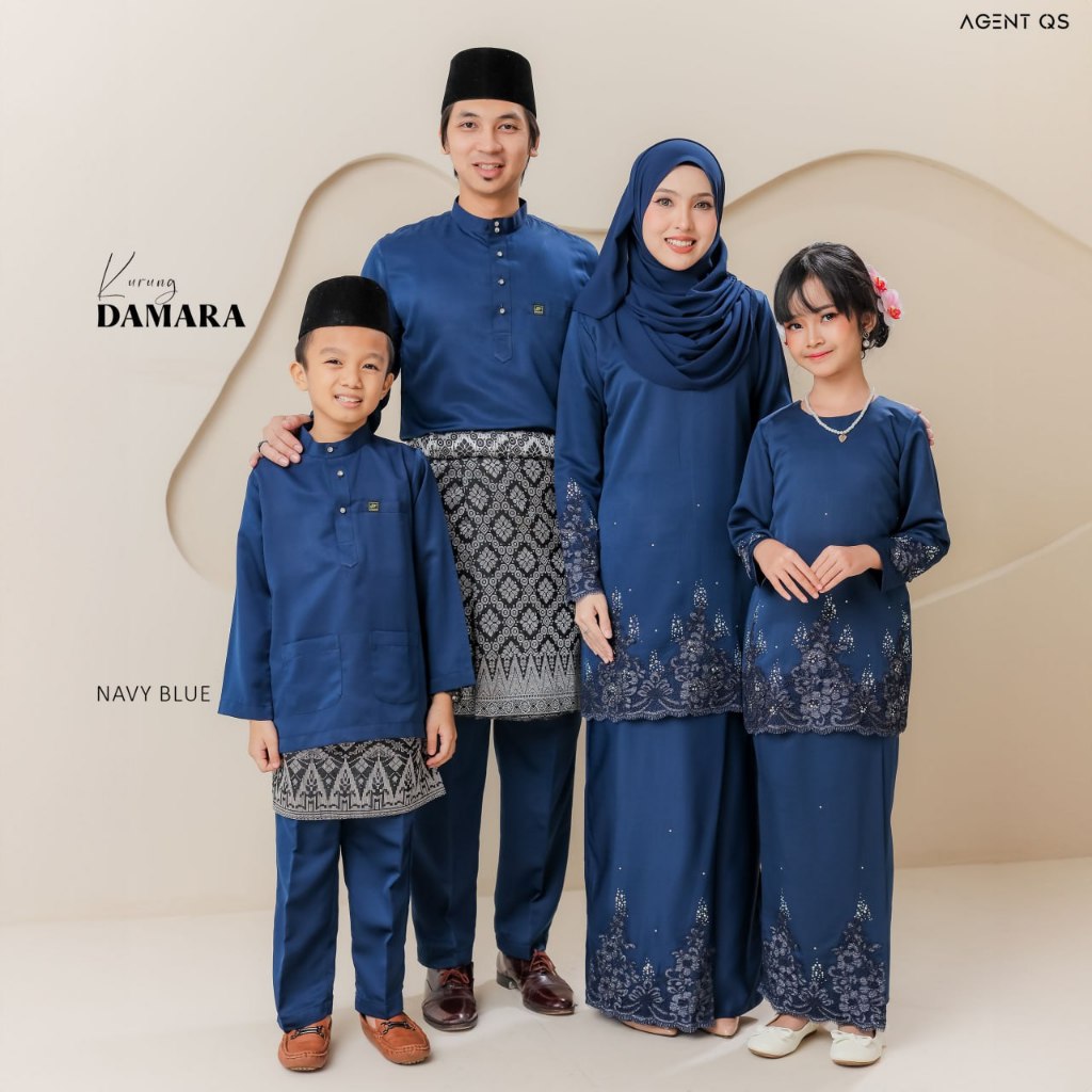 [ Set Family ] KURUNG DAMARA | BAJU RAYA WARNA NAVY BLUE | Shopee Malaysia