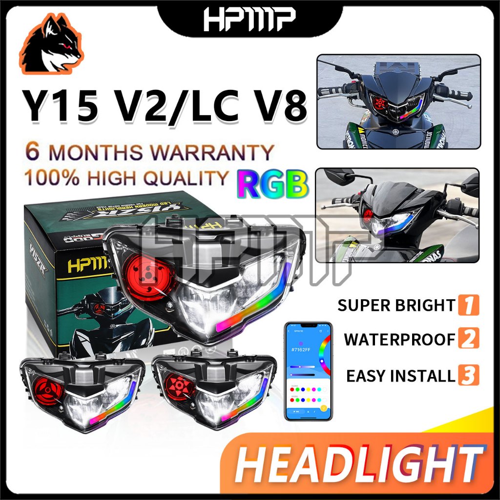 Y15 LC135 LED Headlight Y15ZR V2 LC135 V8 LED Head Lamp Lampu Depan Head Light Headlamp APP ...