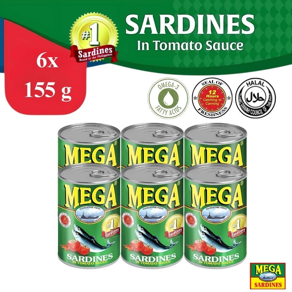 Mega Sardines Ikan Sardin Tin in Tomato Sauce 6 x 155G Tomato Sardin ...