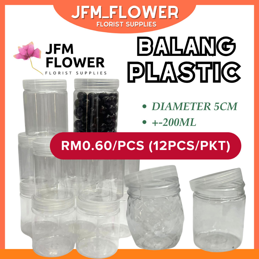 [RM0.60/PCS] 12PCS JFM_FLOWER Plastic Jar With Transparent Cap/Bekas ...