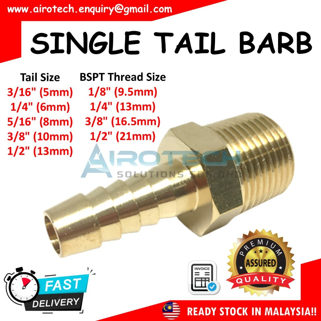 Brass Fitting Single Tail Barb Connectors Hose Thread Fitting Nipple ...