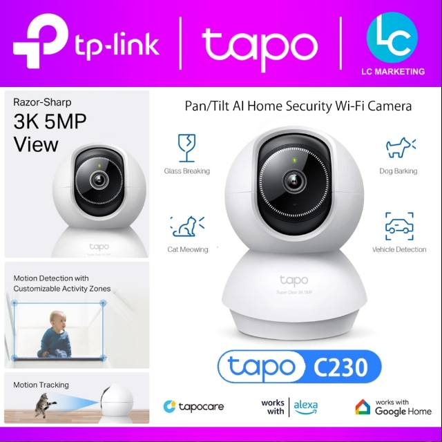 TP-Link Tapo C230 3K 5MP Pan/Tilt AI Home Security Wi-Fi IP Camera Wireless CCTV with Smart AI ...