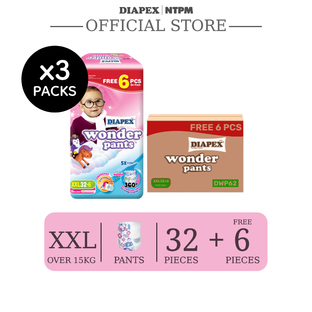Diapex Wonder Pants Super Jumbo XXL (32's + 6's) x 3 Packets - [FREE ...