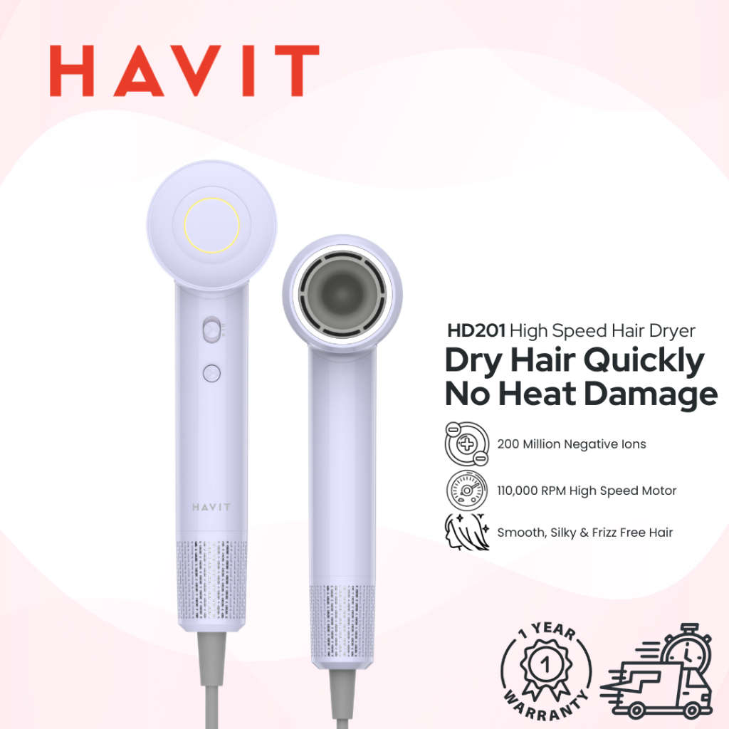 HAVIT HD201 High Speed Hair Dryer ,105,000 RPM , 200 Million Negative ...