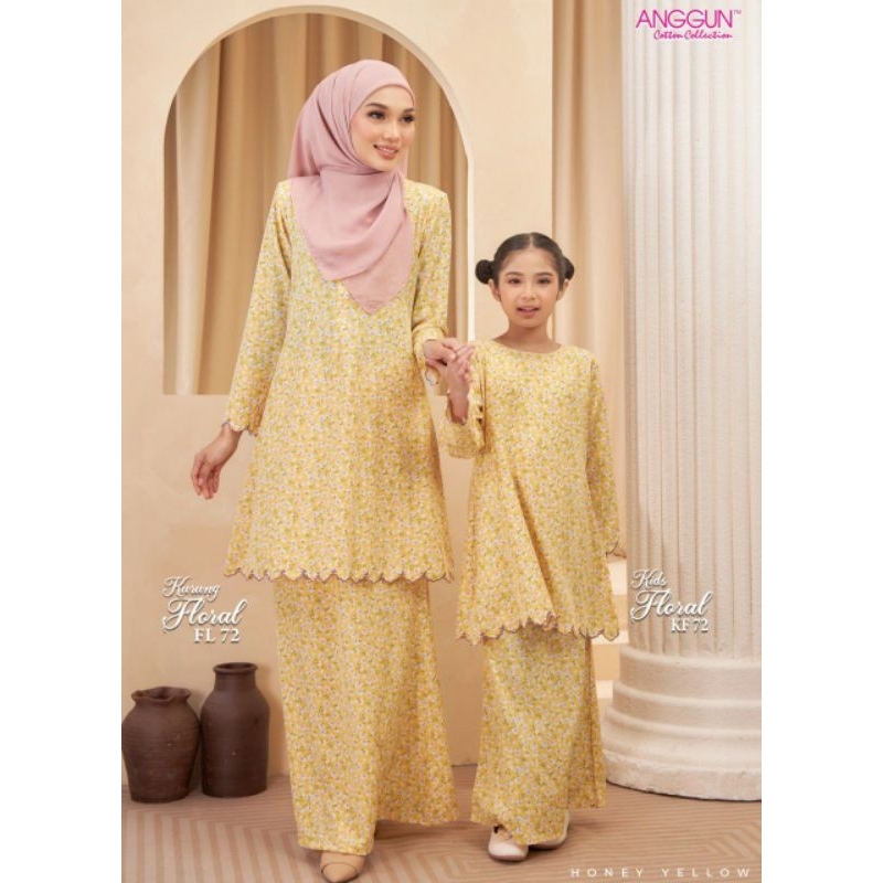 HONEY YELLOW **KURUNG FLORAL ** BAJU RAYA SEDONDON IBU DAN ANAK 2025 BY ...