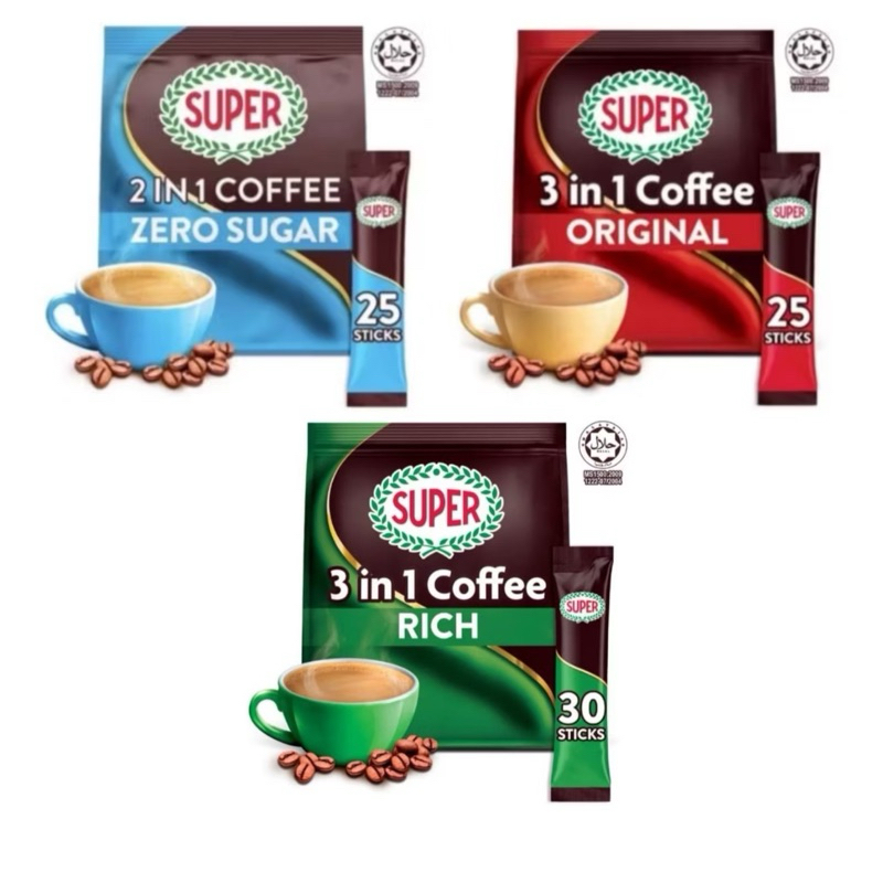 SUPER 3 in 1 3in1 Instant Coffee 25 Original 35g | Zero Sugar 33g ...