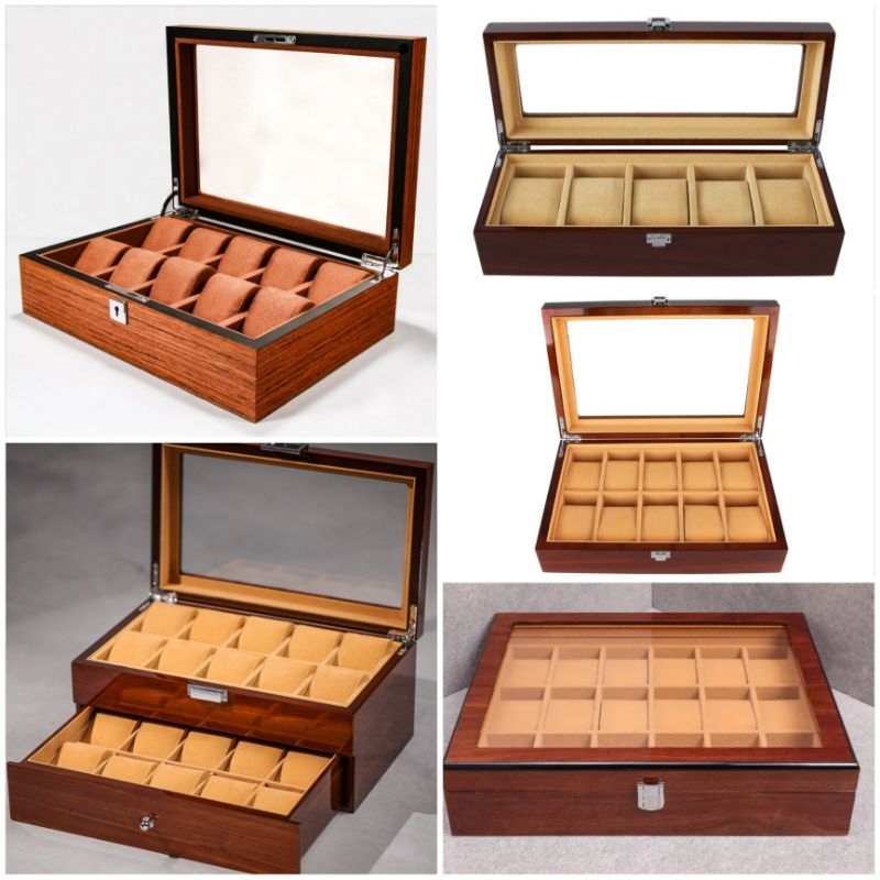 Tomaz TWBS Premium Luxury Wooden Glass with Lock Watch Box / Kotak Jam ...
