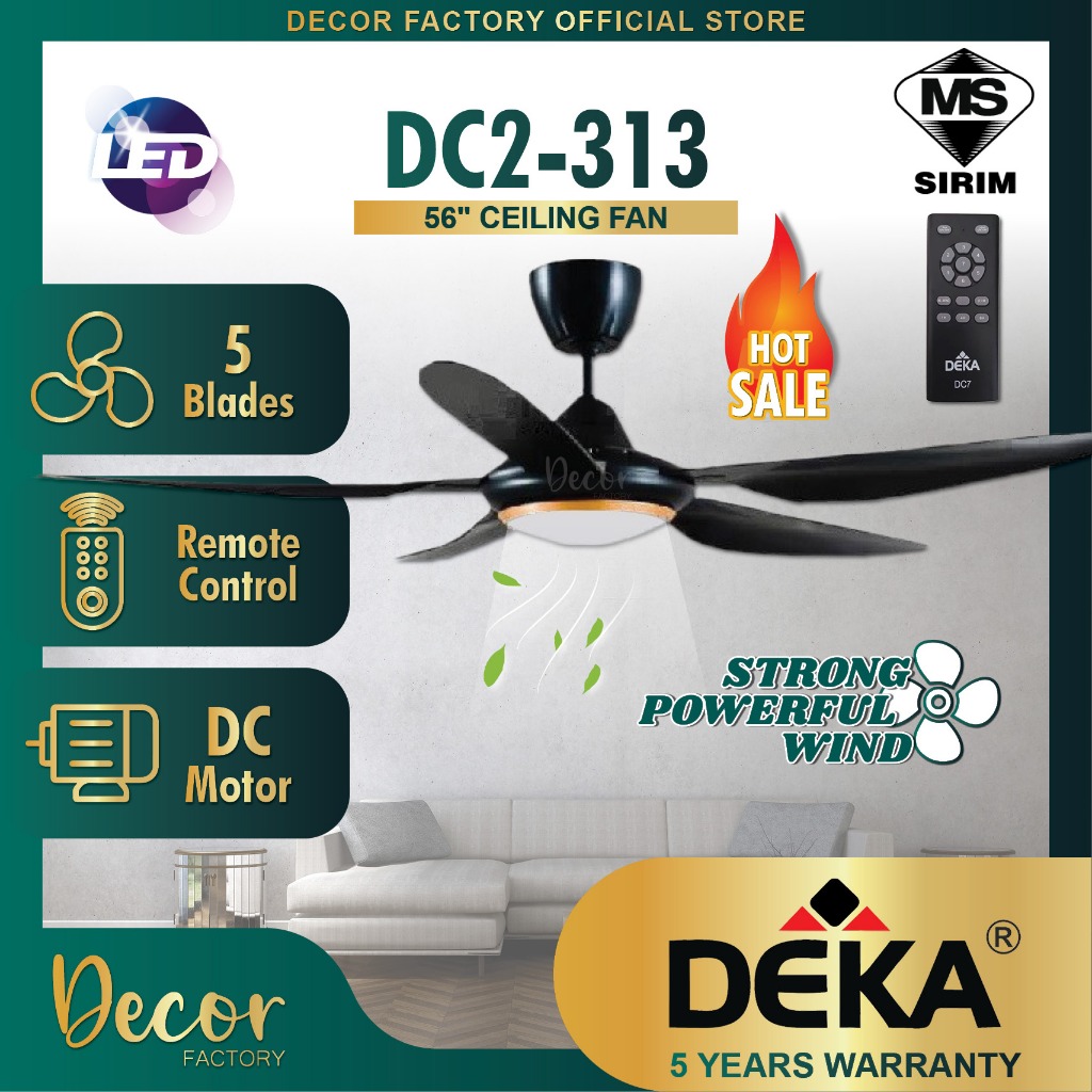 DEKA Fan DEKA DC2LED DC2-313 LED DEKA F5DC LED PRO 56" 5 Blades DC ...