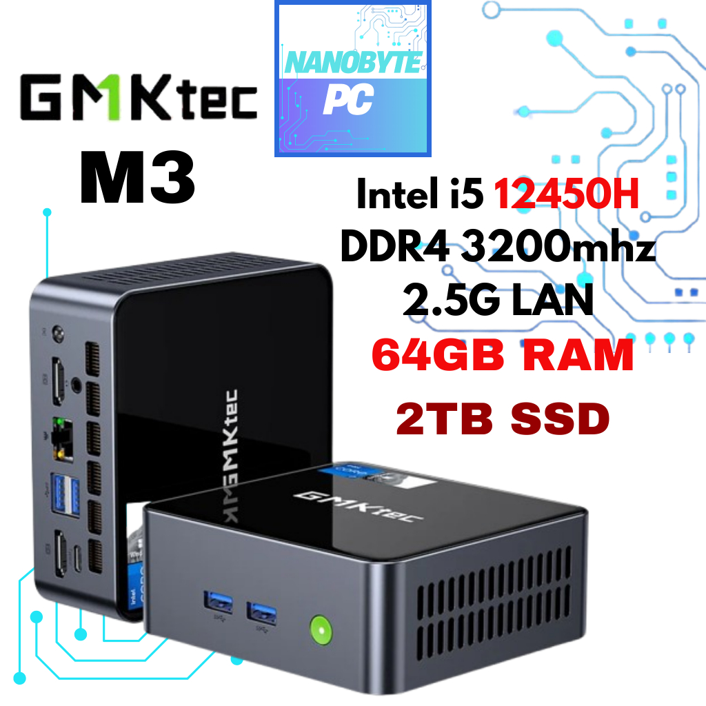 GMKtec M3 Intel i5 12450H Windows Mini PC 64GB DDR4 RAM 2TB SSD WiFI 6 ...