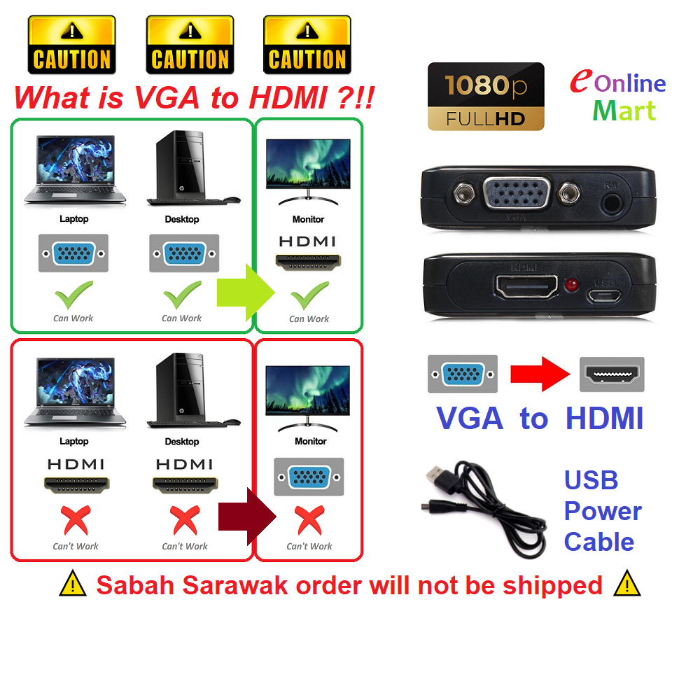 VGA to HDMI Converter with Audio (720p HD / 1080p Full HD) VGA to HDMI ...