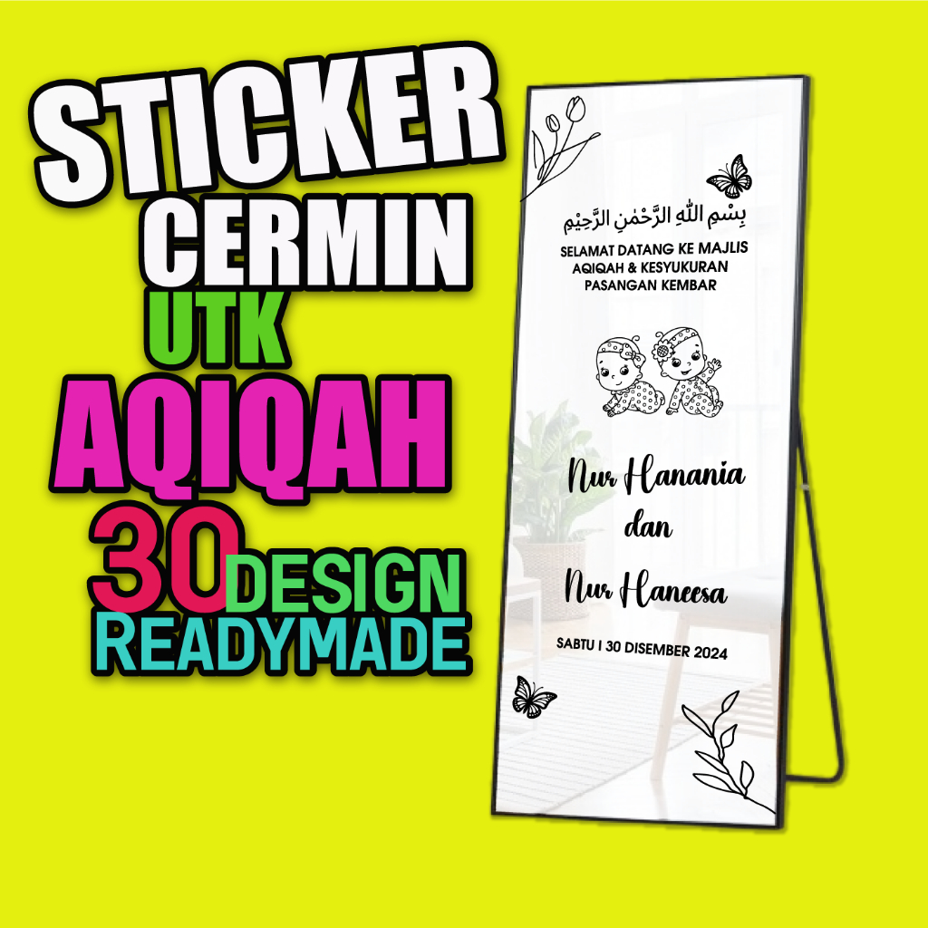 CUSTOM WELCOME STICKER CERMIN/MIRROR ( STICKER SAHAJA ) UNTUK AQIQAH ...