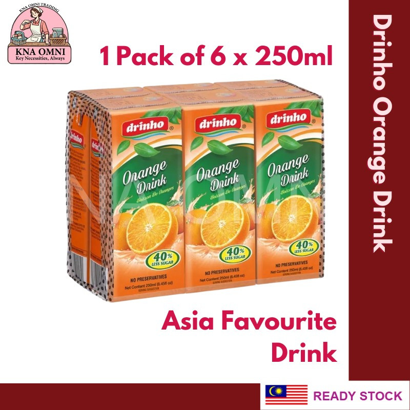 Drinho Orange Packed Drink Minuman Air Kotak Buah Oren (250ml x 6s ...