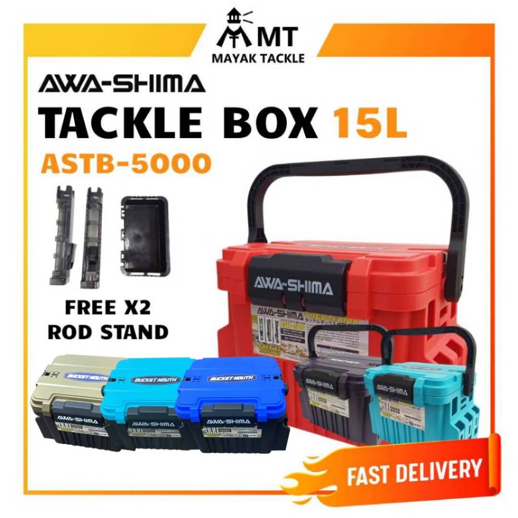 FREE ROD STAND X2 !!!!! AWASHIMA TACKLE BOX ASTB 5000 15L KOTAK PANCING ...