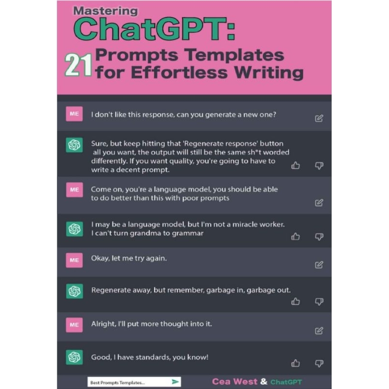 Mastering ChatGPT: 21 Prompts Templates for Effortless Writing by Cea ...