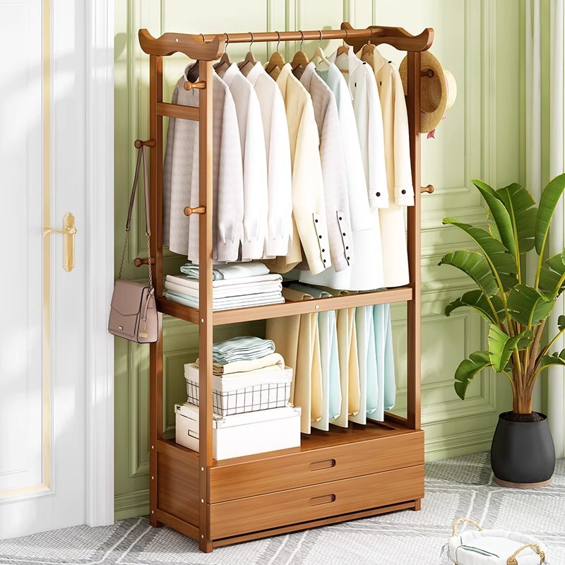 Bamboo Wooden Hangers Horn Wardrobe Hanging Rack Dormitory with Drawer ...