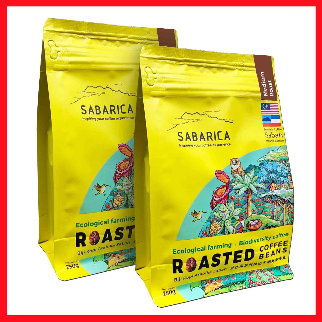 250g x 2 packs Sabarica MEDIUM Roast Coffee Beans for Espresso Sabah ...