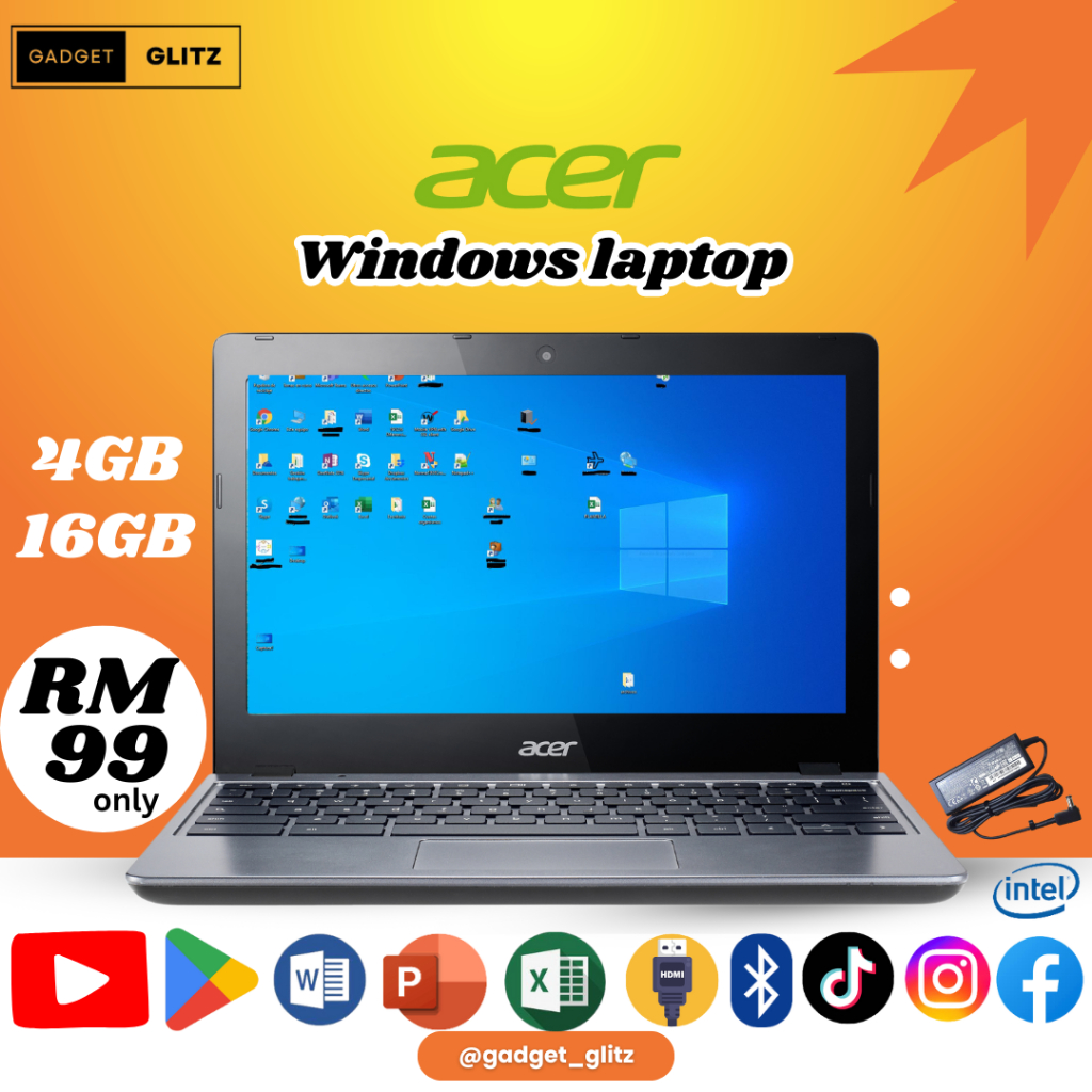 (Refurbished) Acer laptop C720 Windows 10 4GB RAM 16GB SSD laptop murah refurbished gaming ...