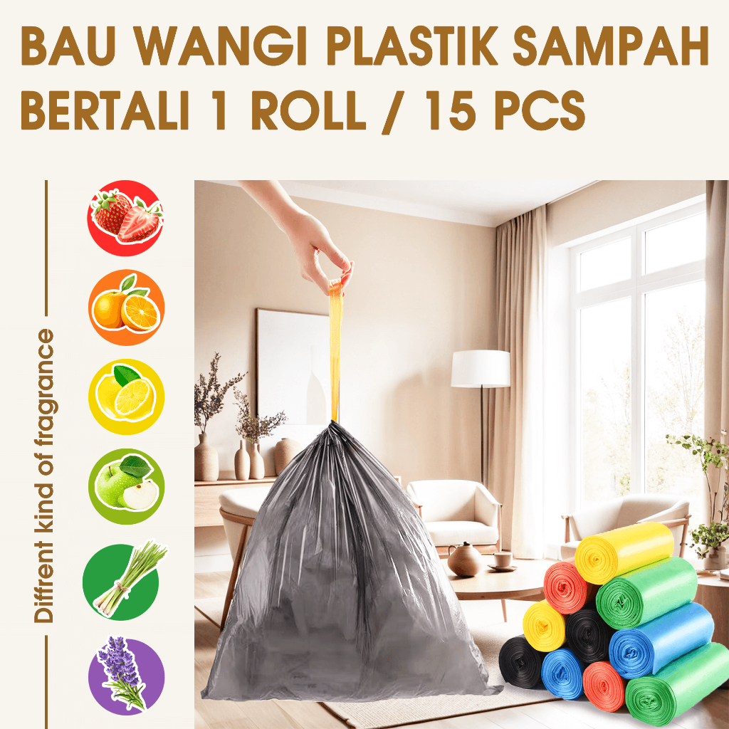 [[15PCS/ROLL]] Closing Garbage Bags With Rope Easy Pull DRAWSTRING ...