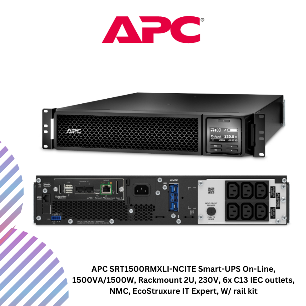 APC SRT1500RMXLI-NCITE Smart-UPS On-Line, 1500VA/1500W, Rackmount 2U, 230V, 6x C13 IEC outlets ...