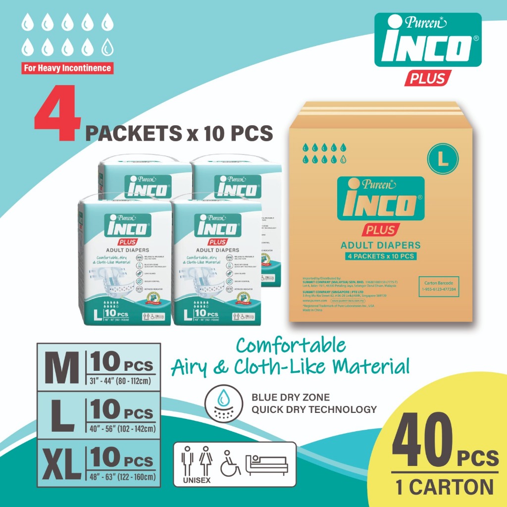 [Bundle Deals] Pureen INCO Plus Adult Diapers (4 x 10 Packs) | Shopee ...