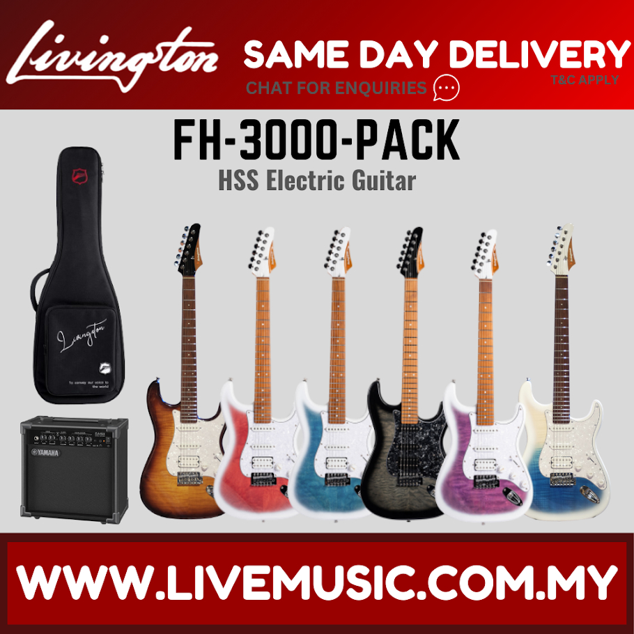Livingston FH-3000 Stratocaster HSS Electric Guitar w/GA15II Amplifier, Roasted Maple Fretboard ...