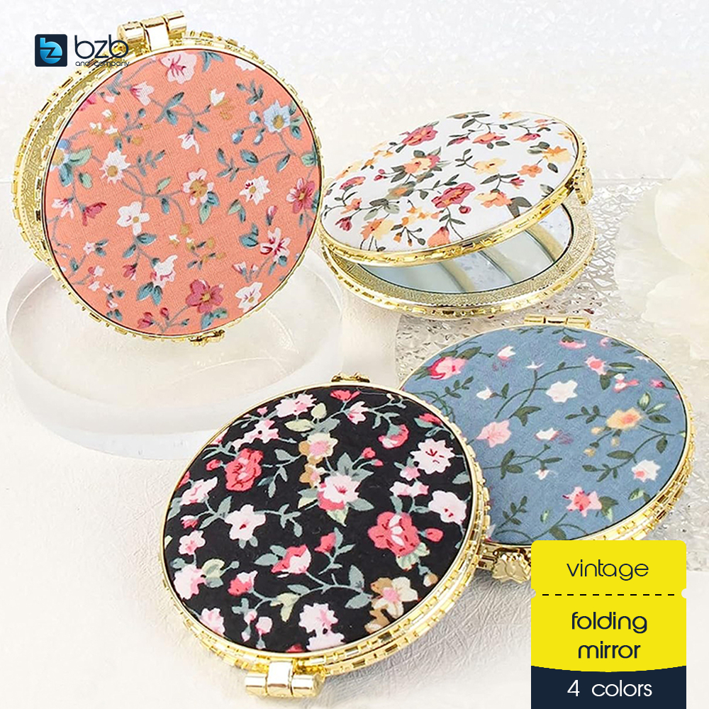 Mini Retro Flower Pocket Mirror Folding Round Shape Vintage Compact ...