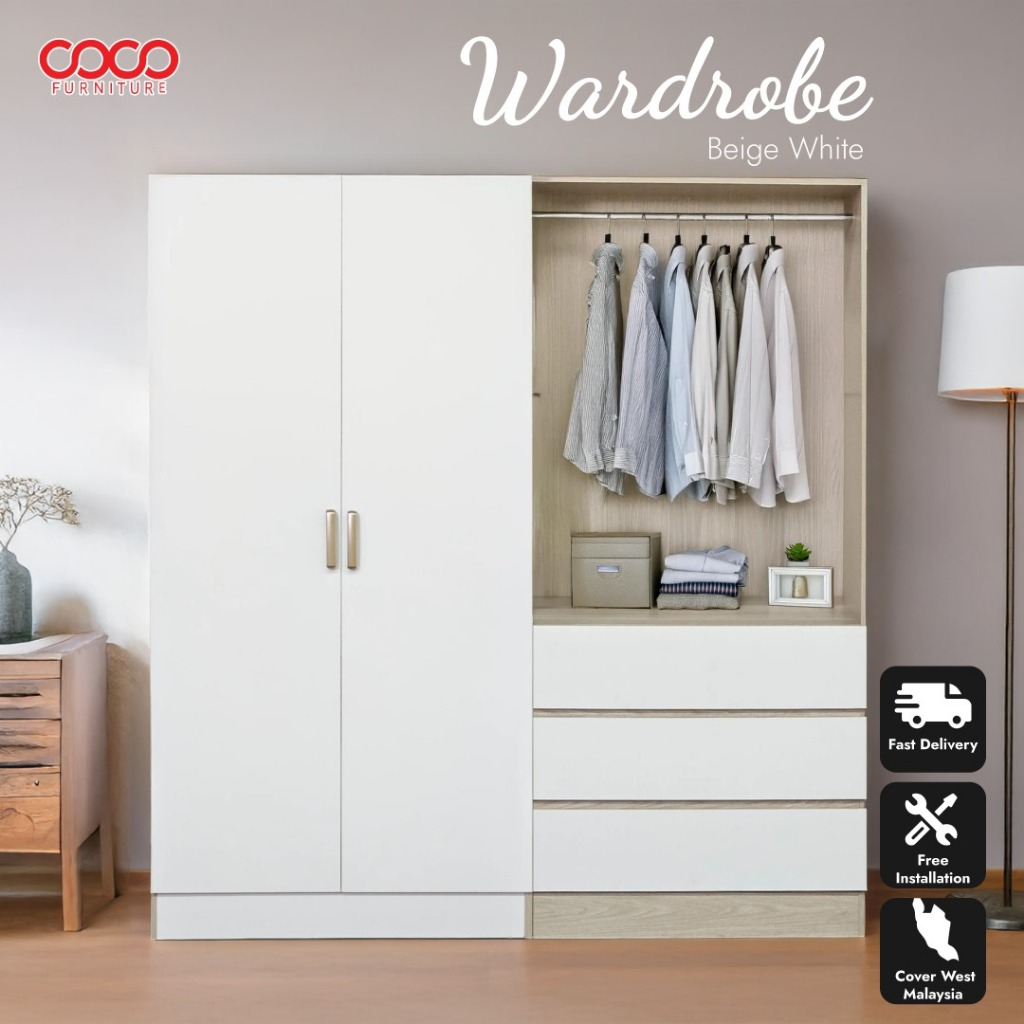 COCO Almari 4Door Wardrobe With 5 layer/Kabinet Almari Baju/Kabinet ...