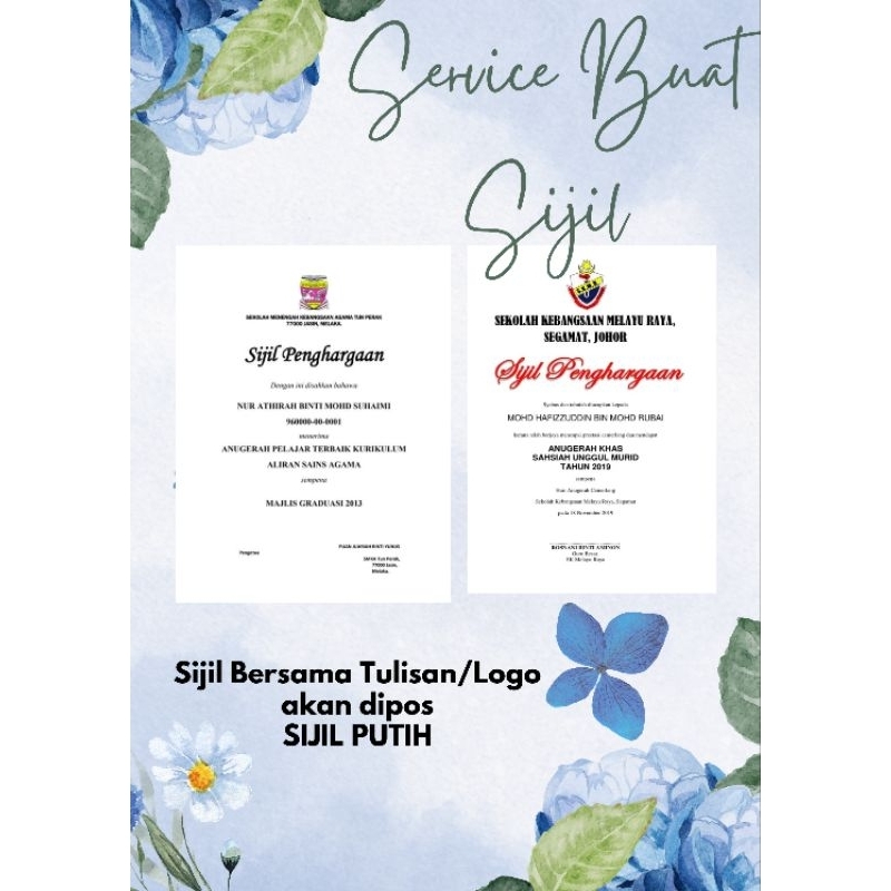 Service Buat Sijil Nama/Logo , Certificate Customise Print and pos ...