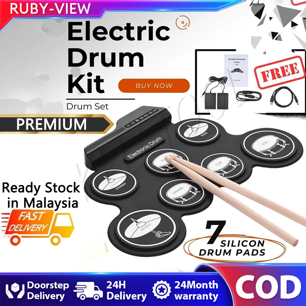 RUBY Drum Set Drum Electronic For Kids with 7 Silicon Roll-Up with ...