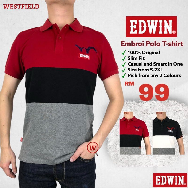 🔥New Arrivals🔥 EDWIN® Men’s Signature ‘W’ Logo Embroidery Polo Collar T-Shirt ( 7482 1940 ...