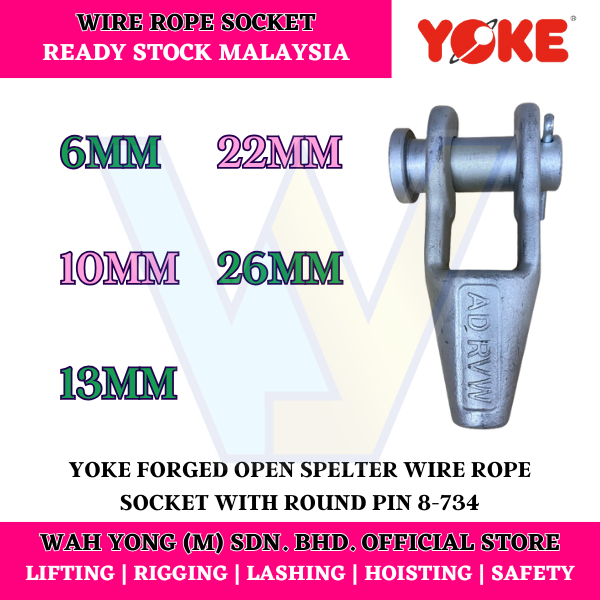 YOKE 8-734 FORGED OPEN SPELTER WIRE ROPE SOCKET WITH ROUND PIN (6MM ...