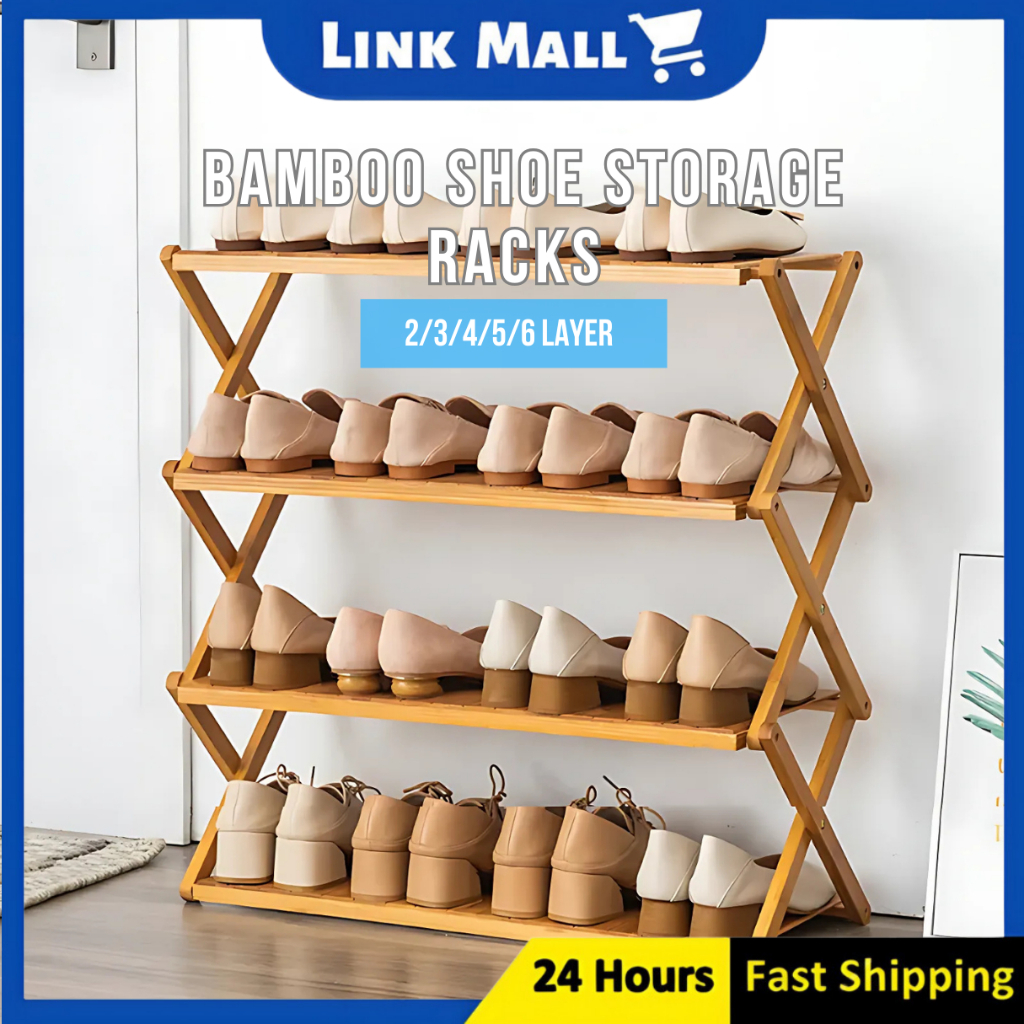 LINK Rak Kasut Bamboo ,Murah,Outdoor,Bertingkat 2-6 Layers Shoe Organizer Easy Assembly 鞋架 ...