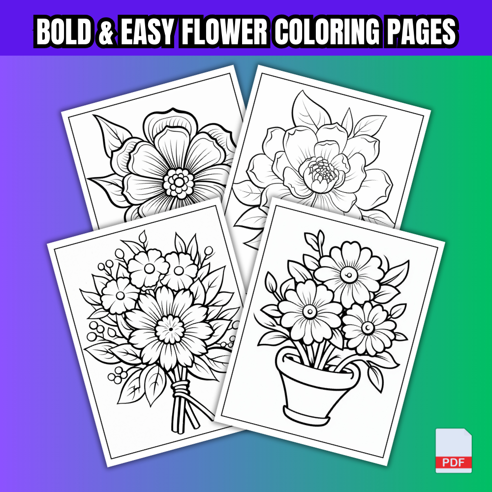 [PDF] 50 Bold & Easy Flower Coloring Pages For Kids | Shopee Malaysia