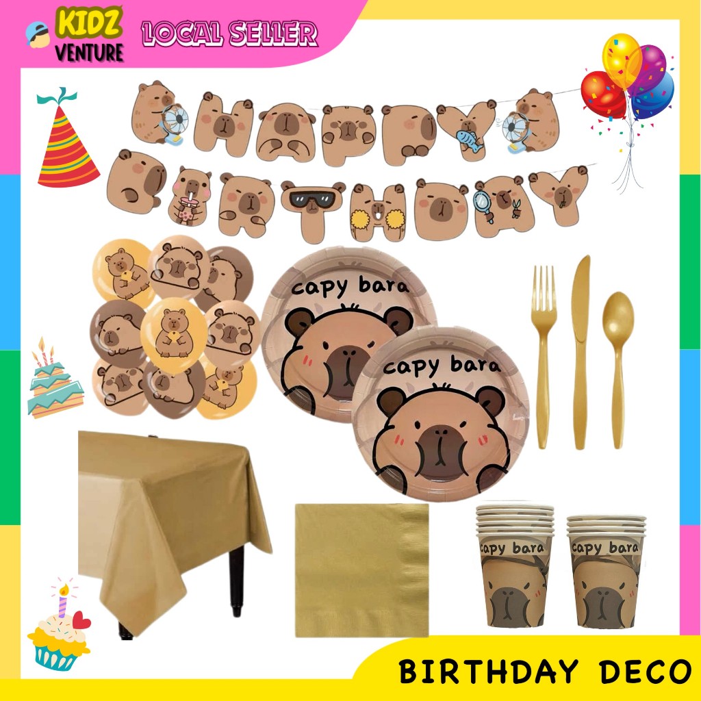 (READY STOCK) Capybara Theme Birthday Decoration Paper Cups Plates ...
