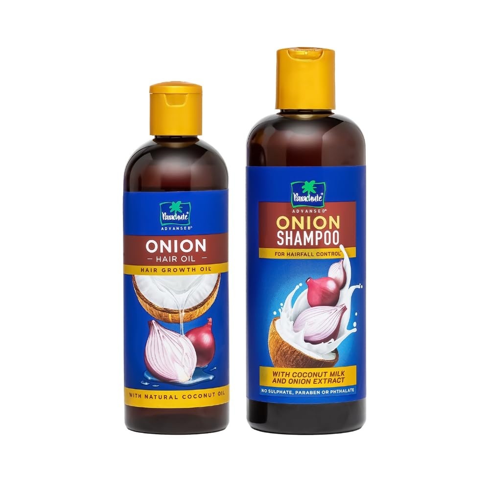 Parachute Advansed Onion Hair Oil for Hair Growth, 200ml & Hair Shampoo for Hair Fall Control ...