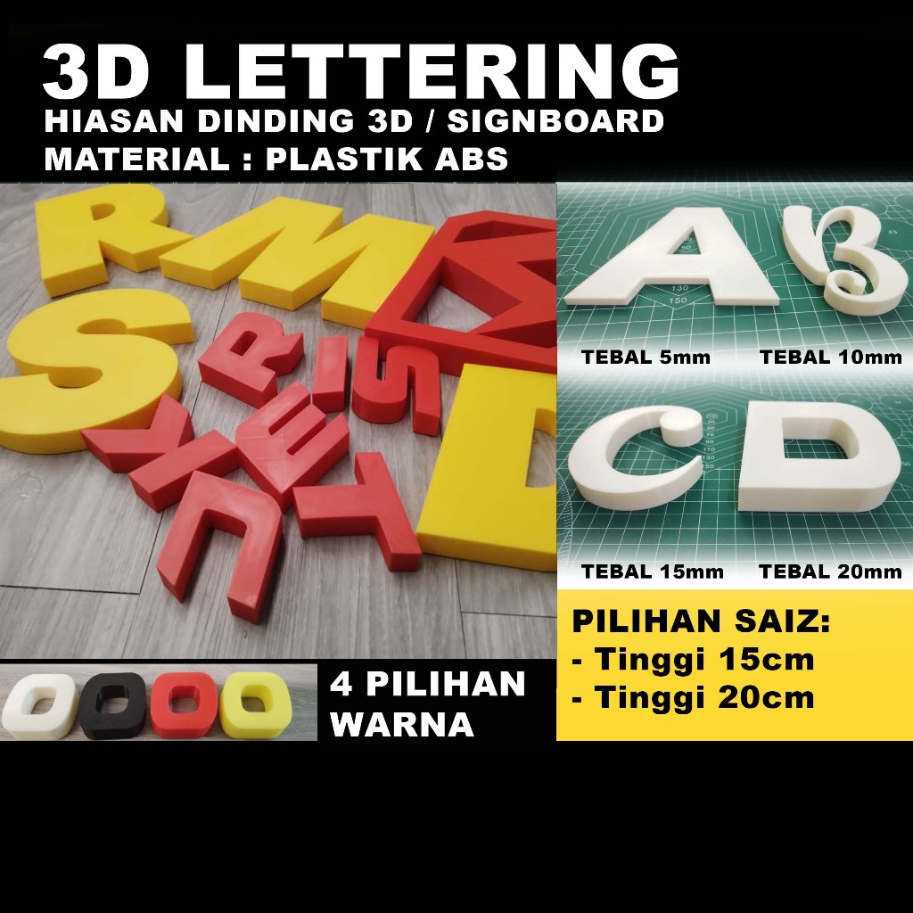 3D Lettering & Numbering (tinggi 15cm&20cm) / White Color / Hiasan ...
