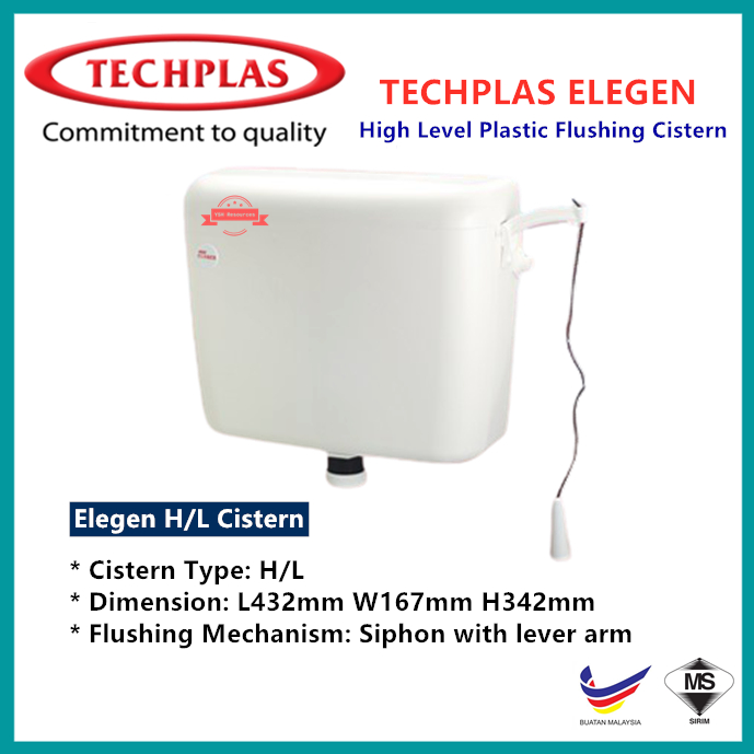 Techplas Elegen High Level Plastic Flushing Cistern ( 1104-HL ...