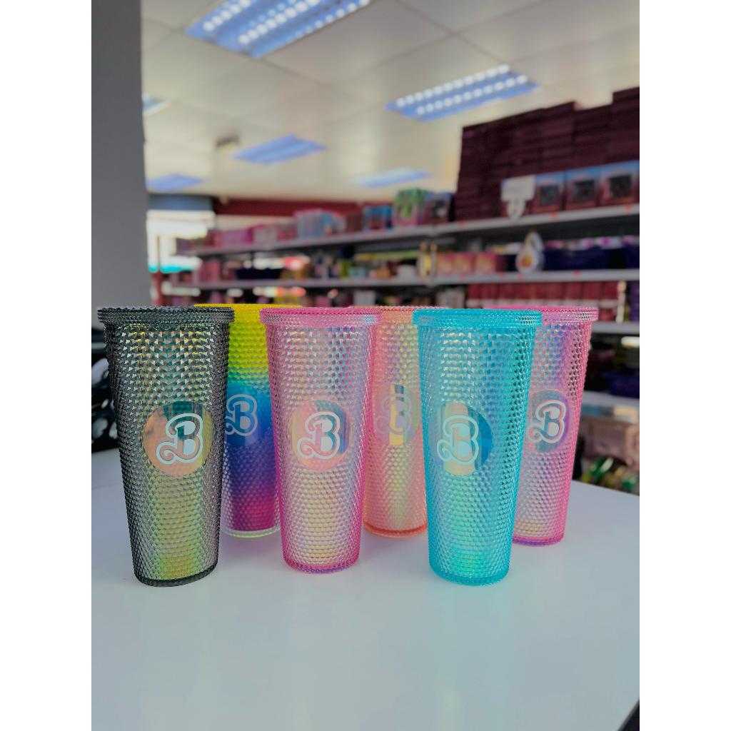 Barbie Plastic Straw Cup Pink Diamond Stud Bling Bling Water Cup Barbie ...