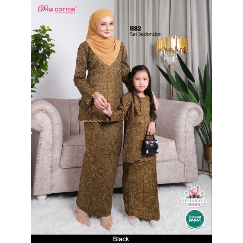 RAYA 2025 • BLACK MUSTARD 1182 • Sedondon Family Set Dhia Cotton • Baju ...