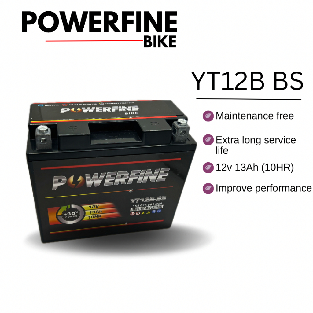 YT12B-BS BT12B POWERFINE BATTERY YAMAHA FZ6 XJ6 VMAX / KAWASAKI ZX1000 ...