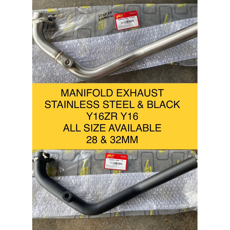 Y16ZR MANIFOLD EXHAUST EKZOS PIPE 28MM 32MM 28/32MM STAINLESS STEEL BLACK HITAM FOR Y16ZR Y16 ...