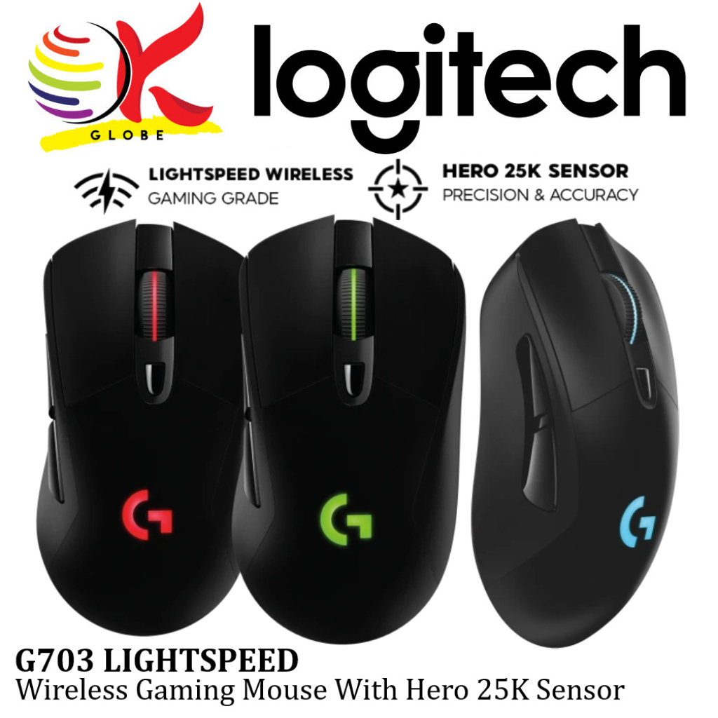 LOGITECH G703 LIGHTSPEED WIRELESS GAMING MOUSE HERO 25K SENSOR / LIGHTSYNC RGB LIGHT / 6 ...