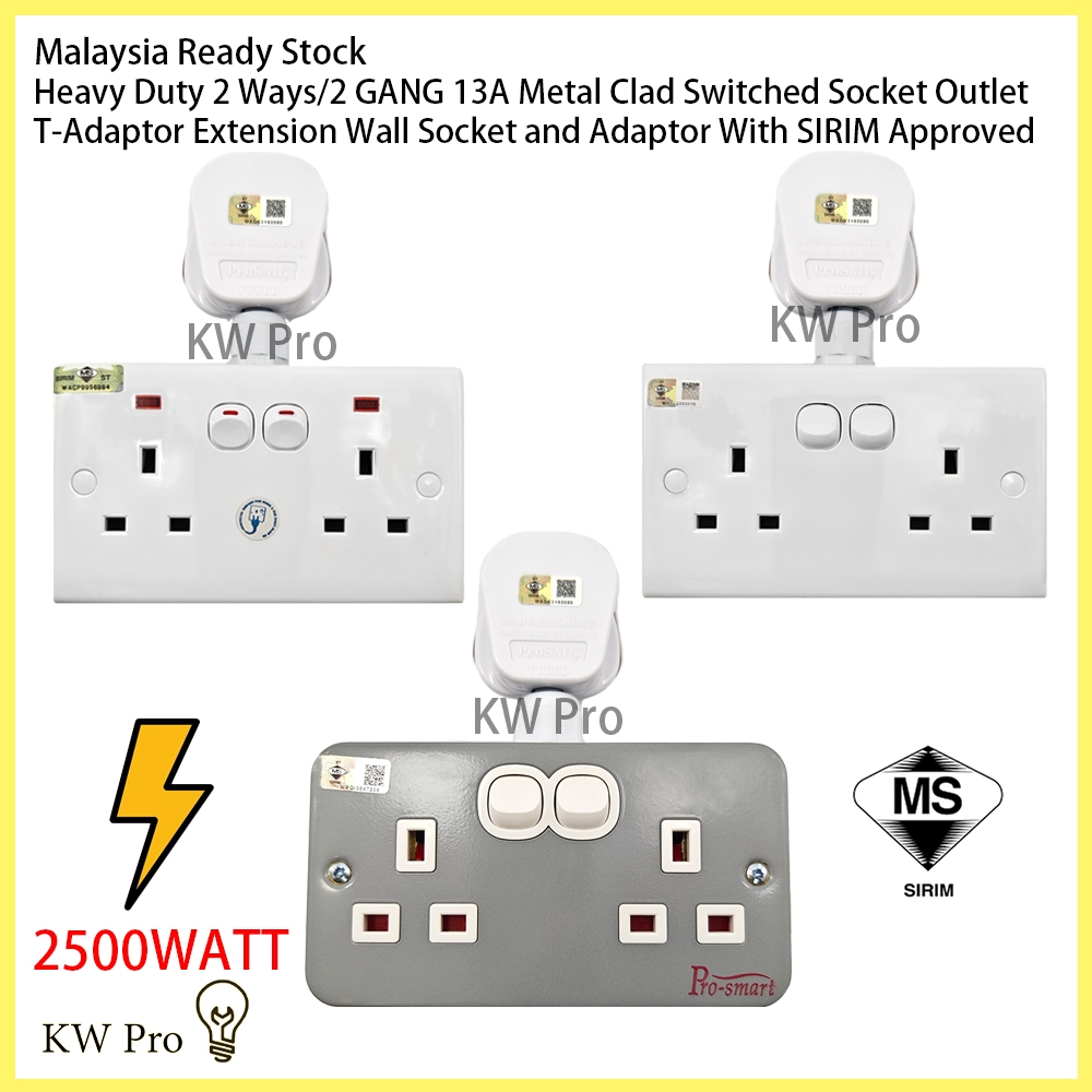 Heavy Duty 2 Ways/2 GANG 13A Metal Clad / Double Switched Socket Outlet ...