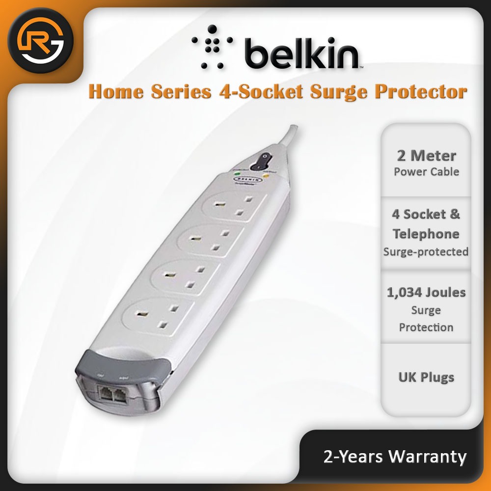 Belkin F9H410SA2M 4-GANG SOCKET SURGE PROTECTOR WITH TEL/MODEM/DSL ...