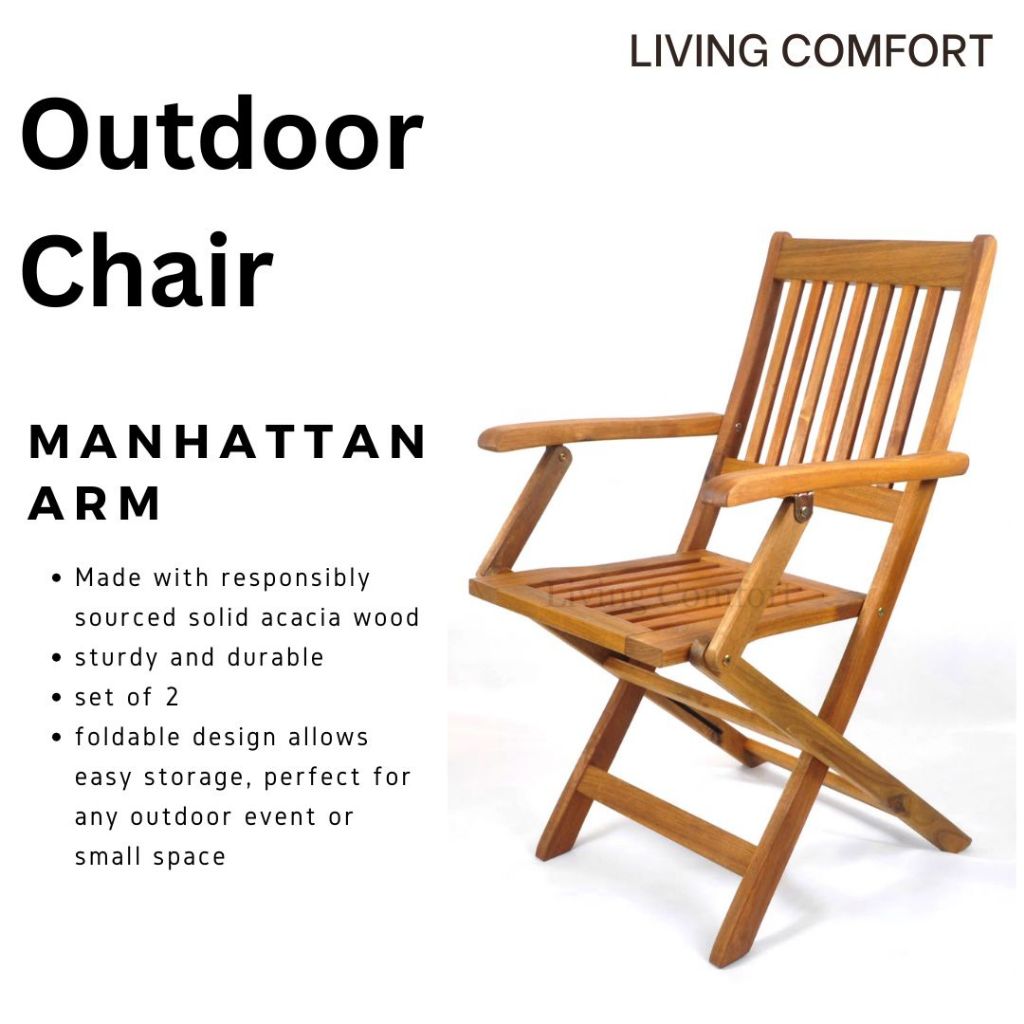 2 units Manhattan Folding Arm Chair Outdoor /Garden Chair (Acacia Wood ...