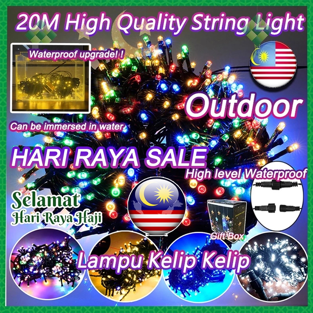 👍Lampu LED Black Wire 20M 200LED Outdoor Waterproof Lampu Led 200led ...
